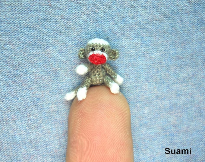 Micro Sock Monkey Miniature Crochet Gray Sock Monkeys Made - Etsy
