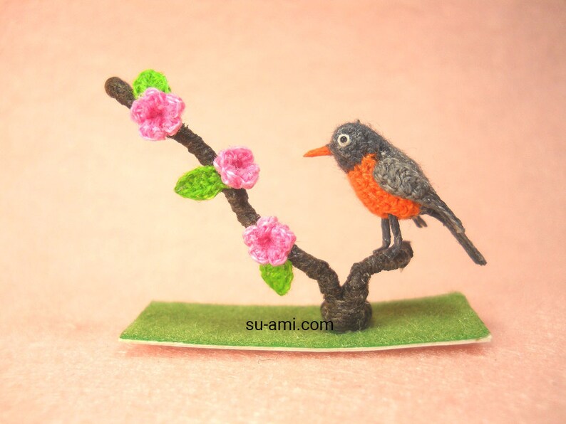 American Robin Bird Micro Amigurumi Miniature Crochet Bird | Etsy