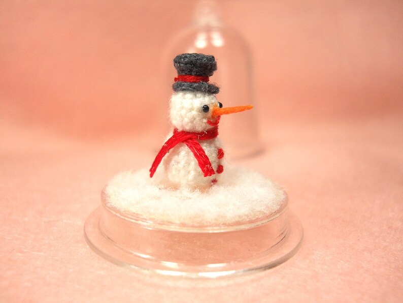 Micro Snowman in Dome Pendant - Miniature Crochet Amigurumi Tiny Doll ...