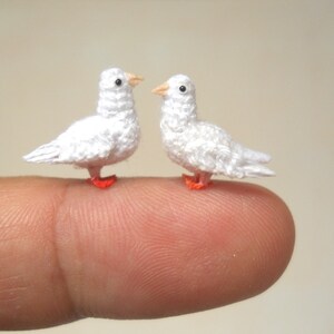 Mini White Dove Couple - Micro Amigurumi Miniature Crochet Bird Stuffed ...