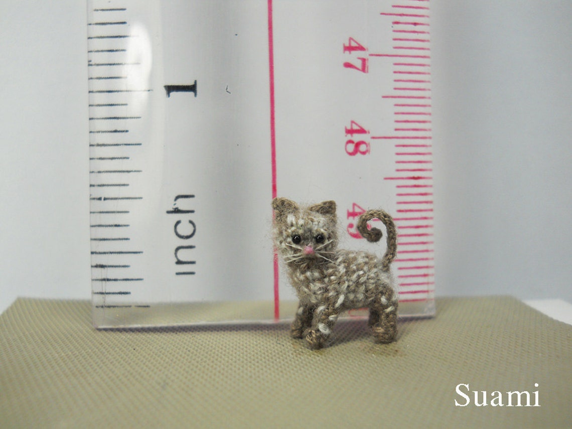 1/2 Inch Micro Grey Cat Kitten - Tiny Crochet Miniature Cat Amigurumi ...