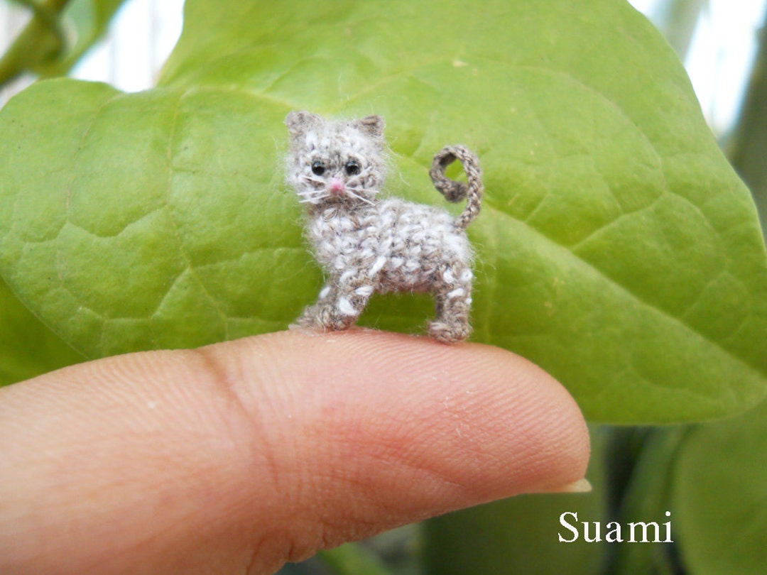 1/2 Inch Micro Grey Cat Kitten - Tiny Crochet Miniature Cat Amigurumi ...