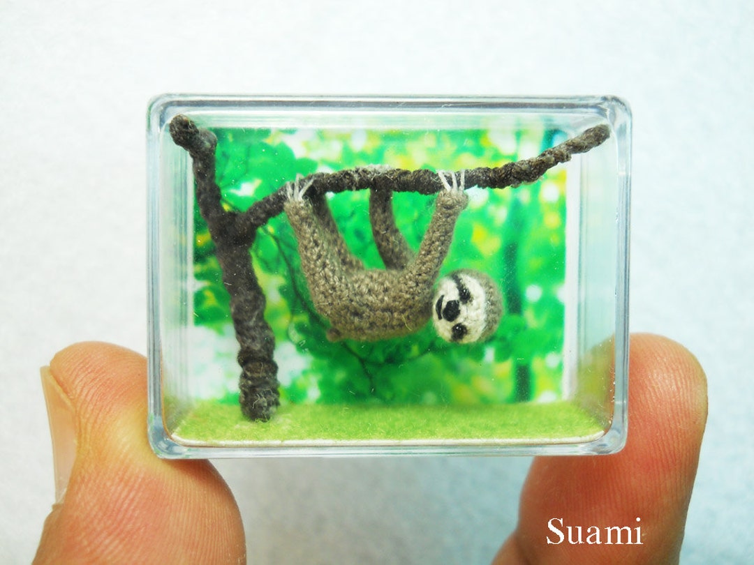 Miniature Grey Sloth - Micro Crochet Dollhouse Amigurumi Animals - Made ...