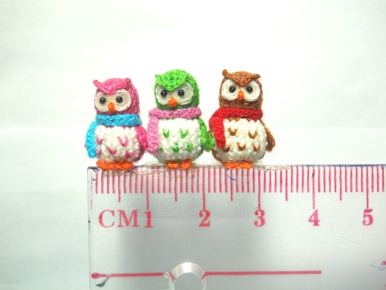 Three Micro Mini Owls - Tiny Amigurumi Crochet Miniature Owl Plush ...