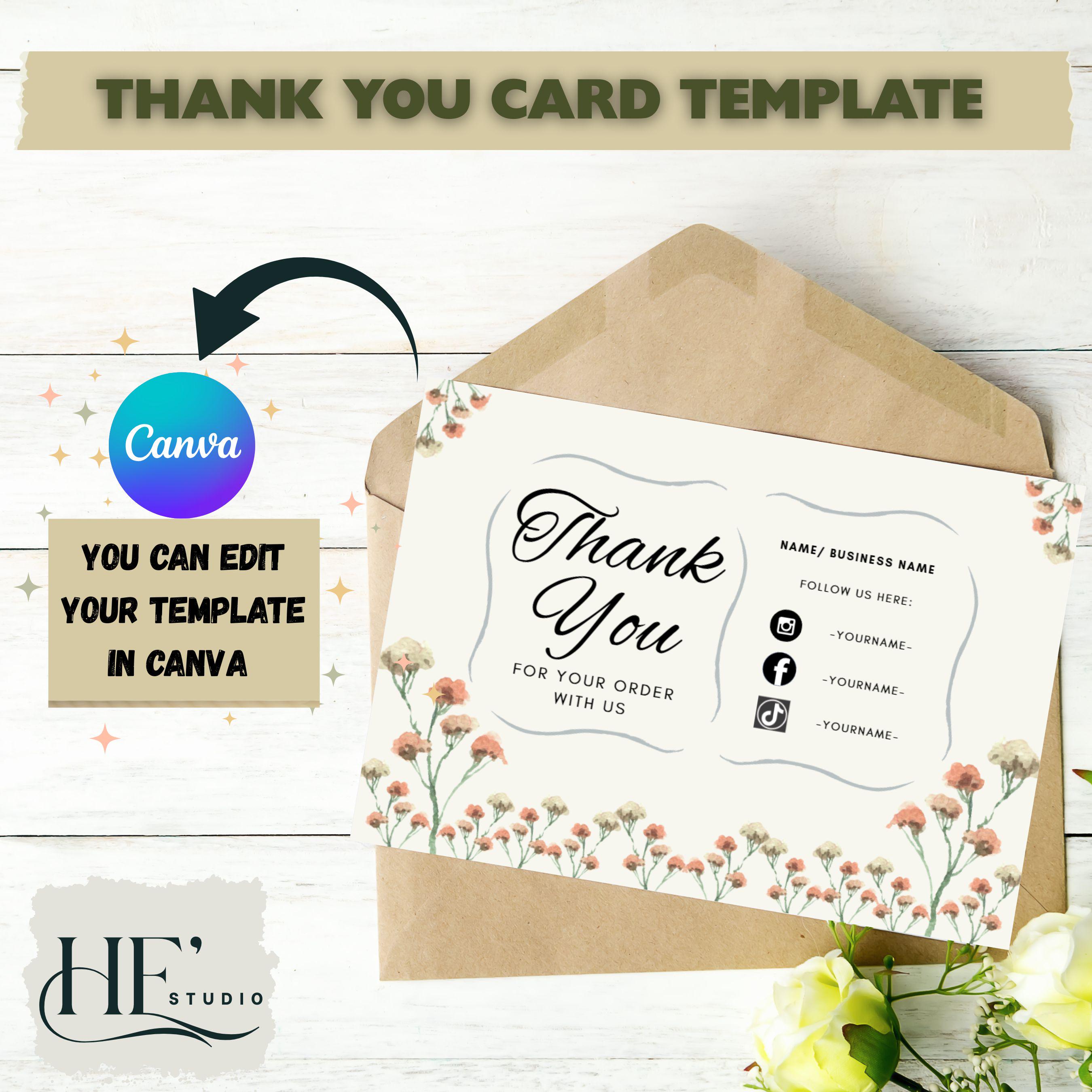 Editable Floral Thank You Card Template: Canva Design (PDF Download) - Etsy
