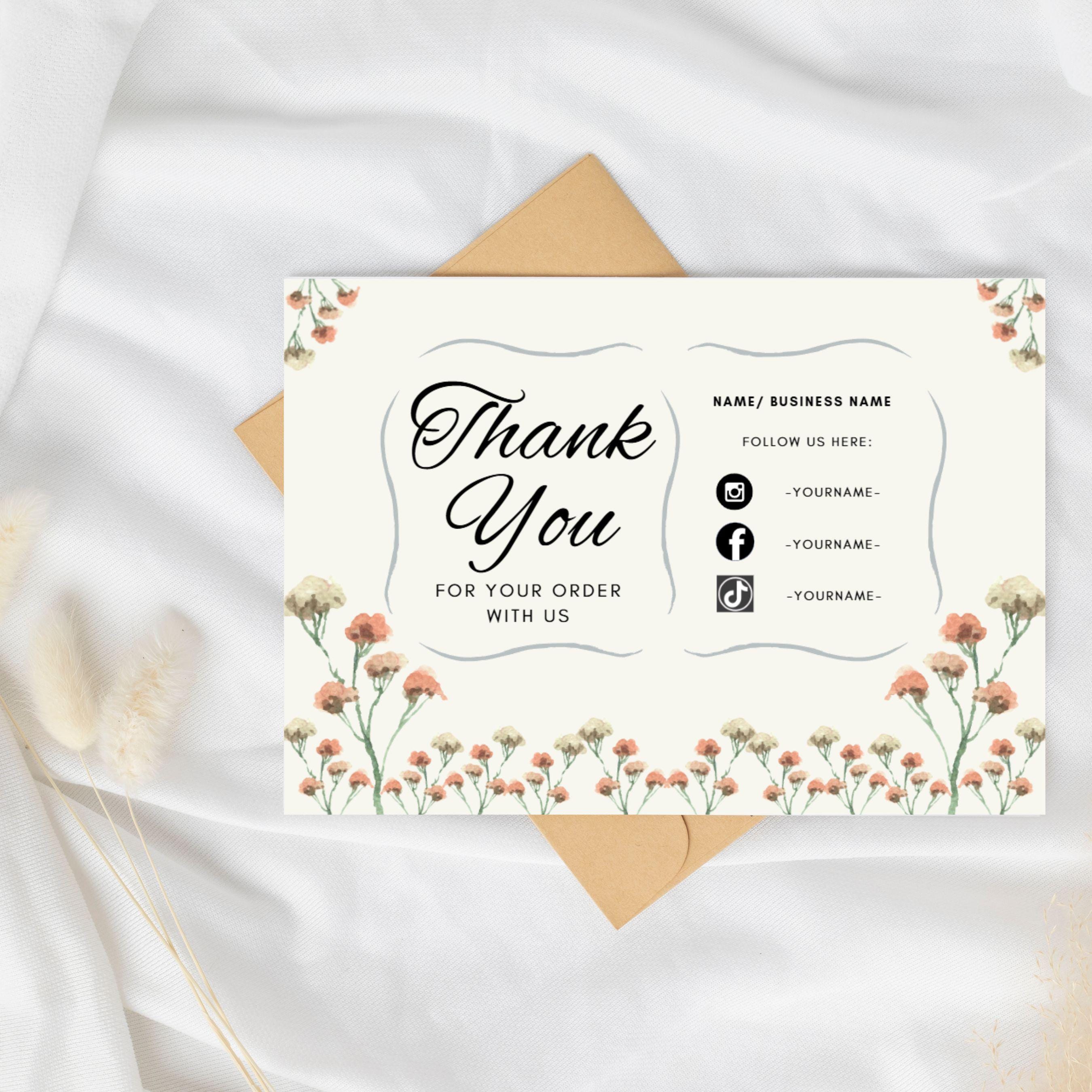 Editable Floral Thank You Card Template: Canva Design (PDF Download) - Etsy