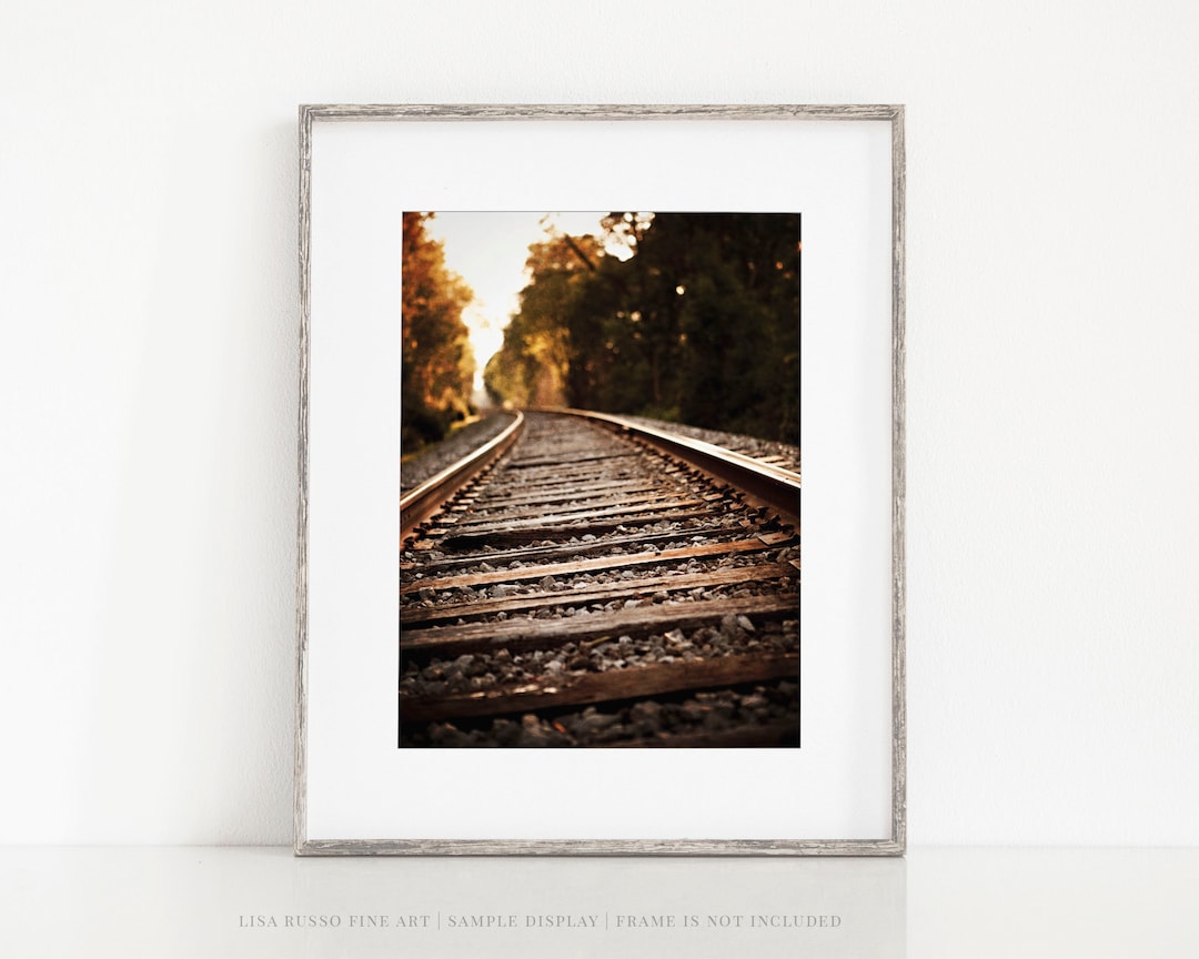 Rustic Train Tracks Wall Art - Print or Canvas Wrap - Brown Railroad ...