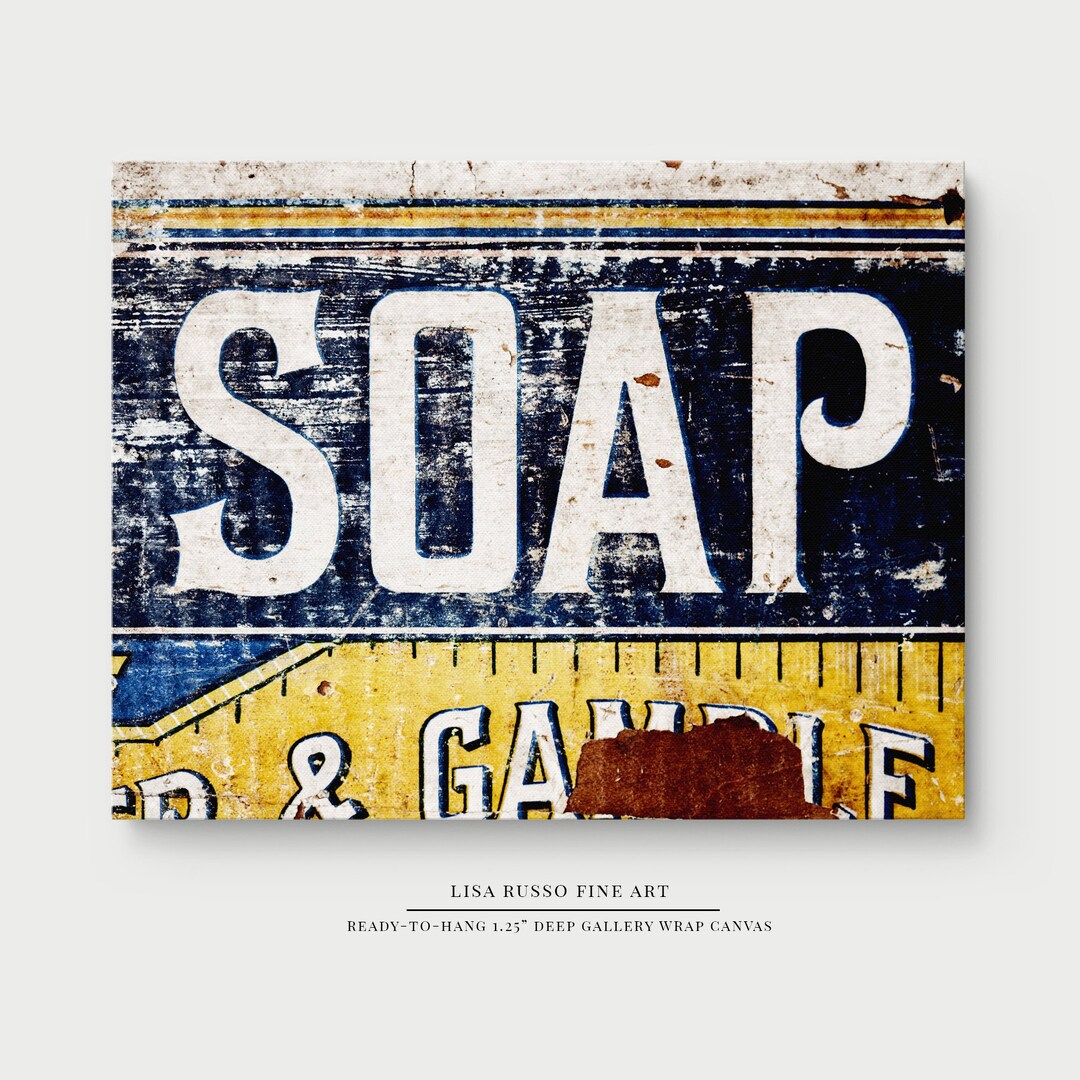 Vintage Soap Print Canvas Wall Art - Yellow and Blue Bathroom Decor ...