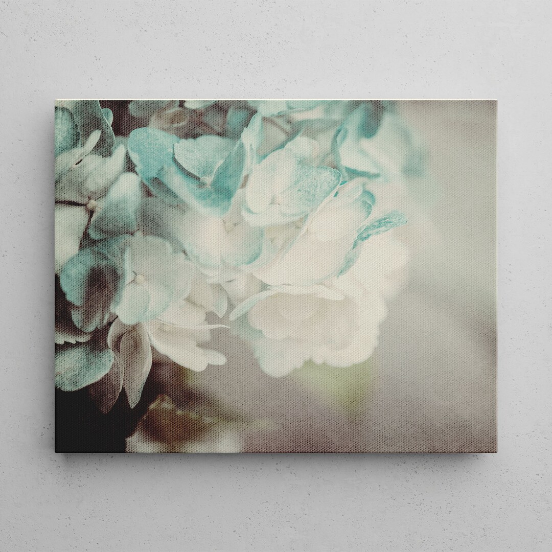 Floral Canvas Wall Art Teal Shabby Chic Hydrangea Picture Large Blue ...