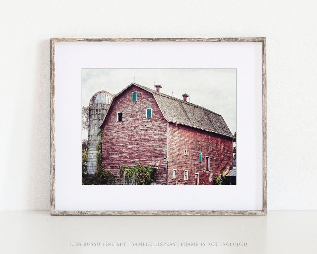 Vintage Red Barn Landscape Photography Print, Rustic Farmhouse Style ...