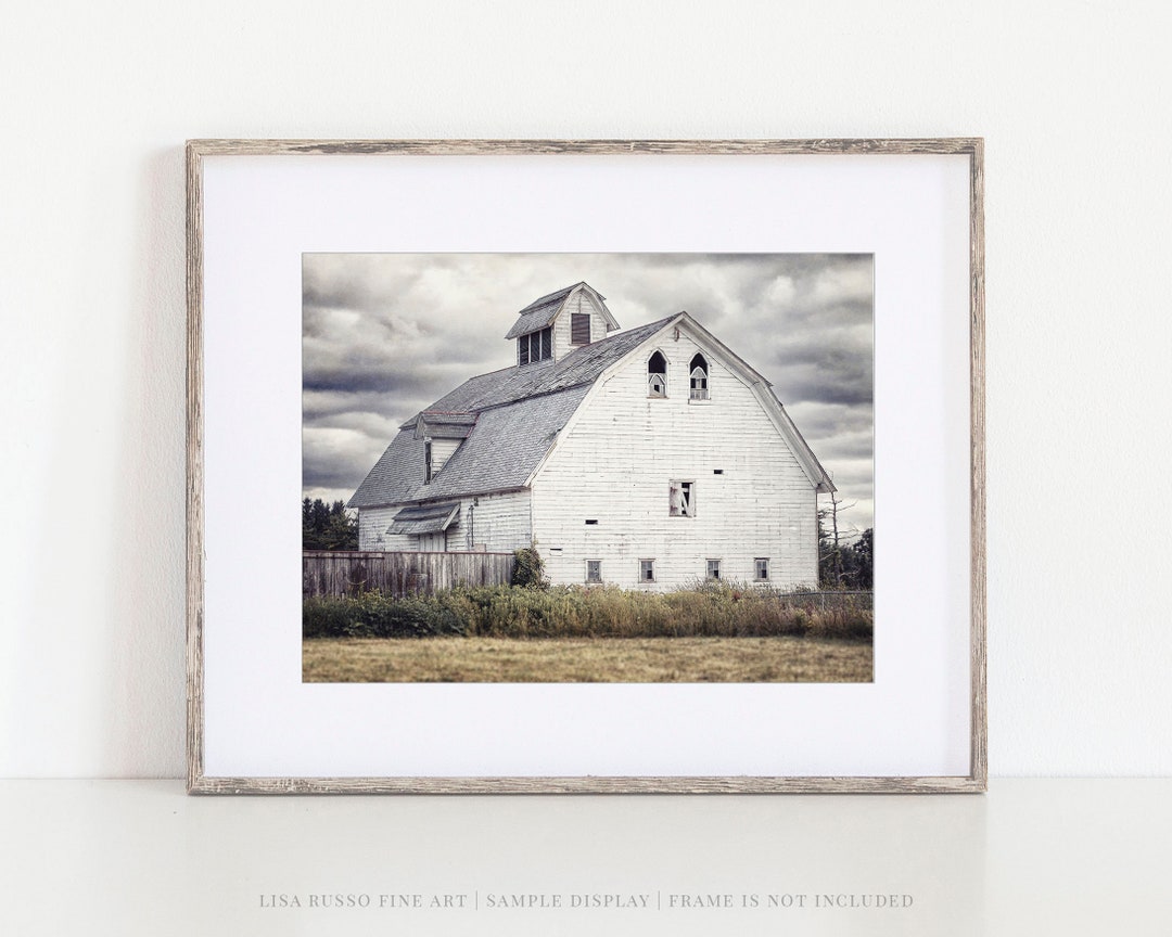 Farmhouse Wall Decor Grey and White Barn Landscape Print or Canvas Wrap ...