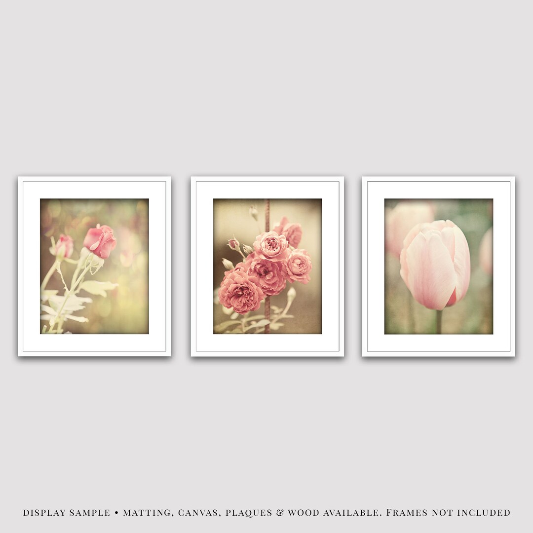 Wall Art Pink Floral Shabby Chic Wall Decor Flower Art - Etsy