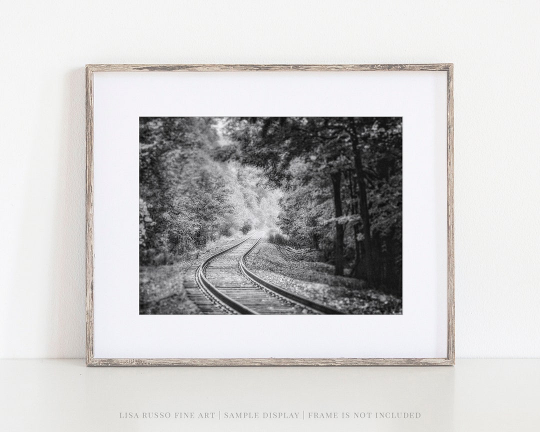 Black and White Train Tracks Landscape Wall Art - Fall Decor for Living ...
