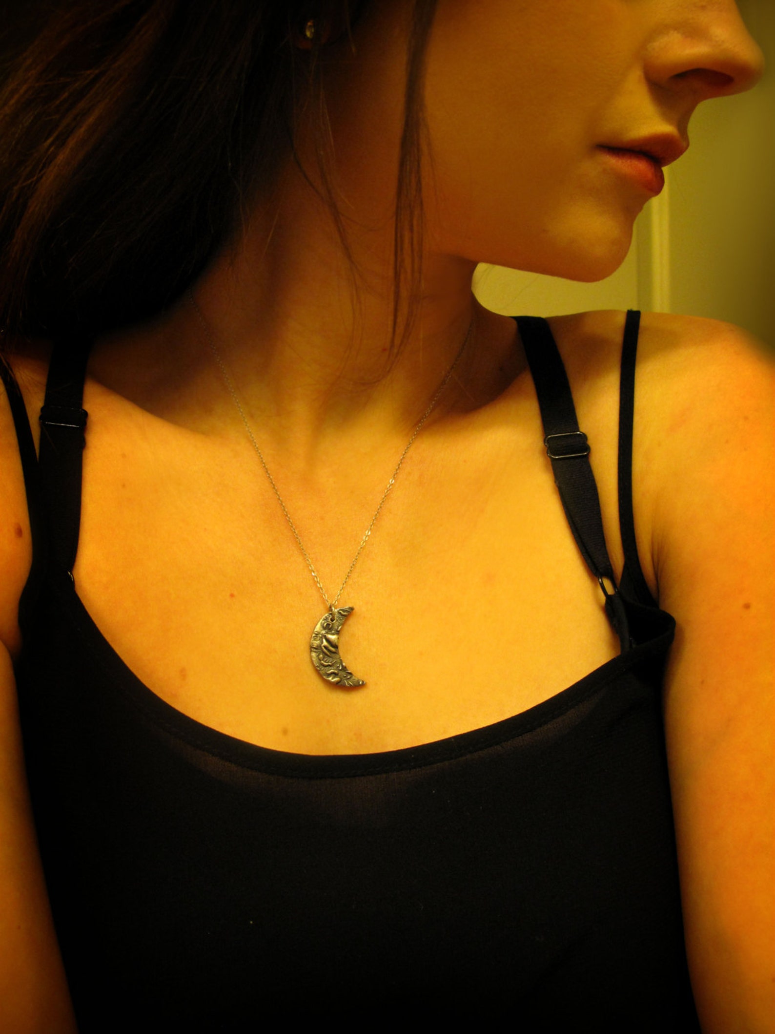 Sterling Silver Crescent Moon Pendant Necklace Whimsical - Etsy