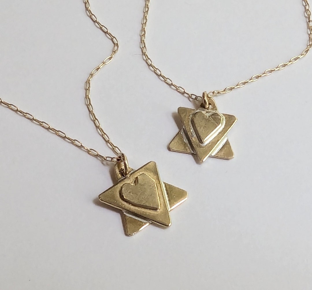 Handmade Gold Solid Brass Star of David Necklace With Heart - Etsy