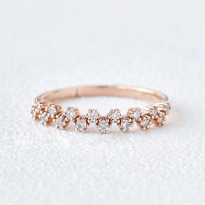 Best Round Cut Diamond Zig Zag Wedding Band | Lab Grown 16 Stone Half Eternity Ring | Stackable ...