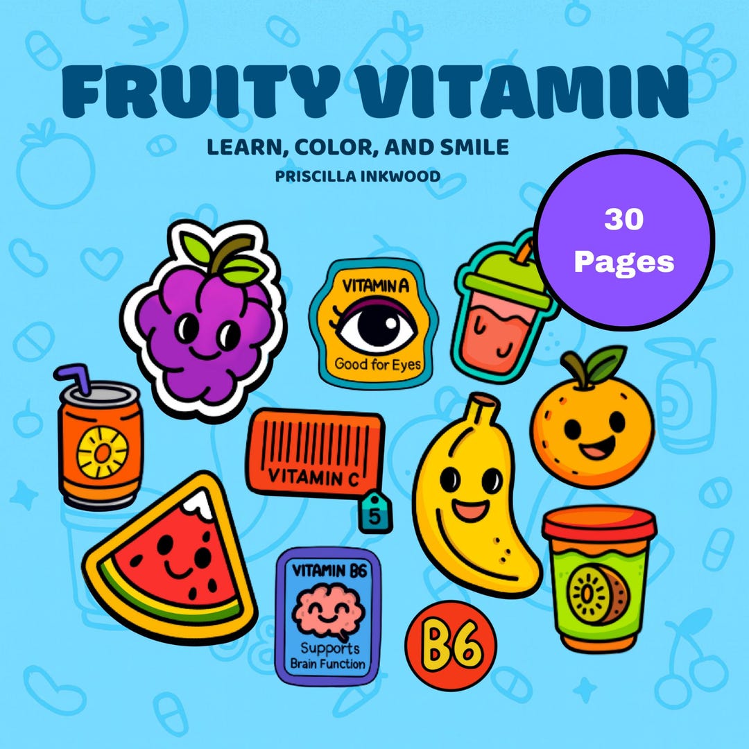 Fruity Vitamin Coloring Book for Kids: Fun Activity Pages (30-page ...