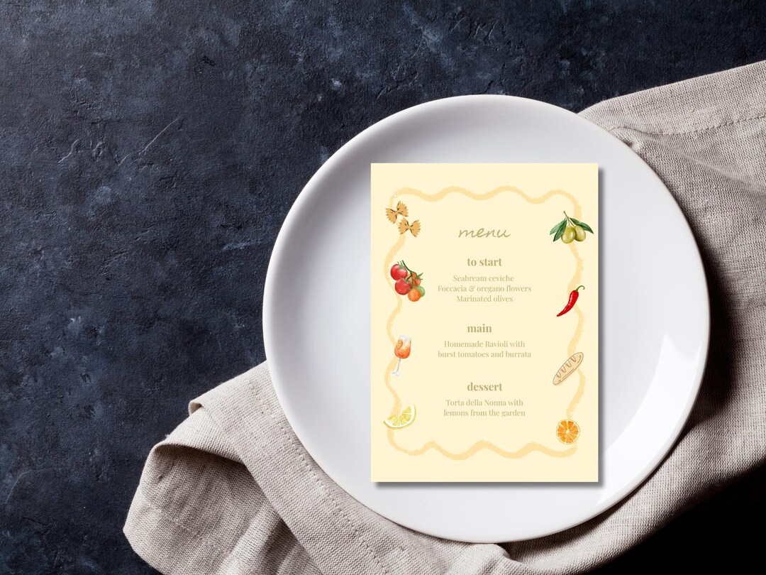 Italian Party Menu, Summer Menu, Printable, 5"x7", Editable in Canva ...