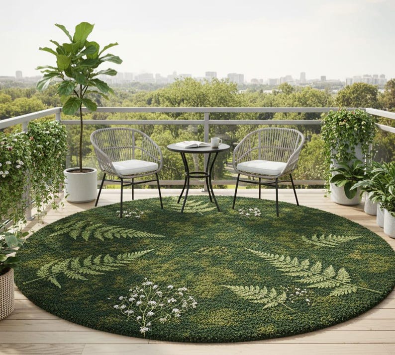 Hand-tufted Wool Round Rug – 3D Moss & Fern Design Carpet - Etsy