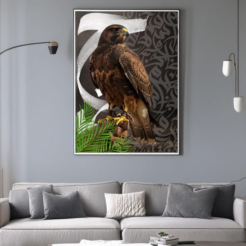 Falcon Wall Art | Arabic Calligraphy Background | Modern Living Room ...