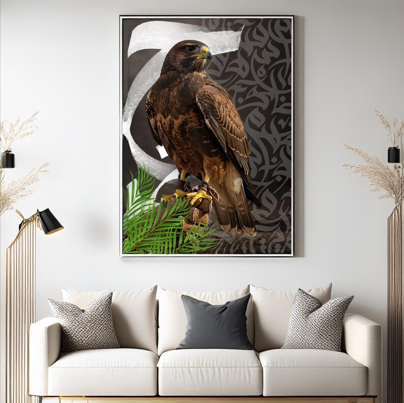 Falcon Wall Art | Arabic Calligraphy Background | Modern Living Room ...