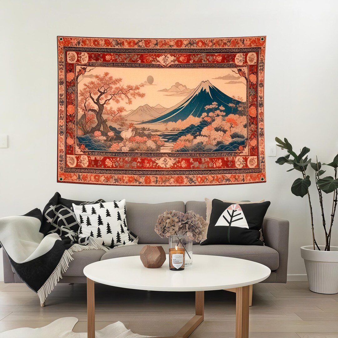Mount Fuji Cherry Blossom Tapestry: Japanese Wall Rug, Boho Decor - Etsy