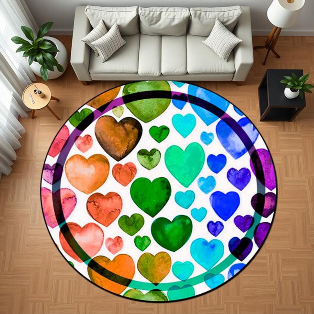 Rainbow Hearts Rug – Colorful Love Pattern Area Rug, Cute Rainbow ...