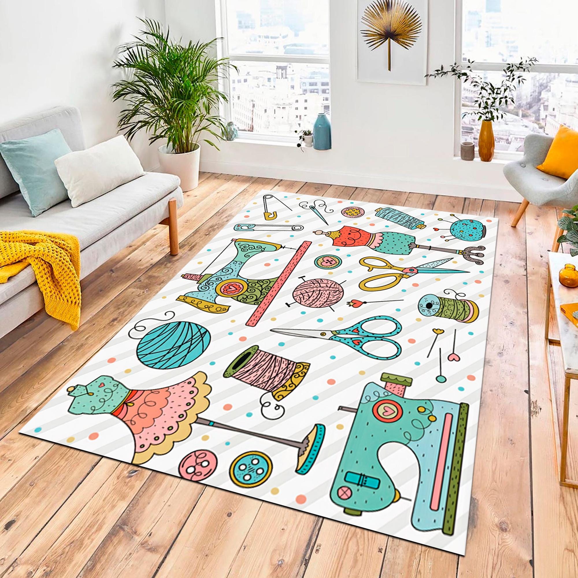 Sewing Machine Rug: Colorful Craft Room Carpet, Quilting Decor - Etsy