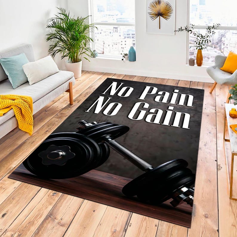 Motivational Gym Rug: "no Pain No Gain" Fitness Floor Mat (non-slip) - Etsy
