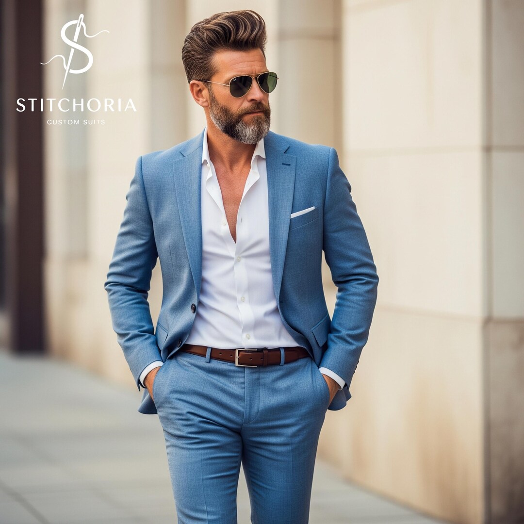 Men's Light Blue 2-piece Suit: Custom Tailored Wedding Formal Wear - Etsy