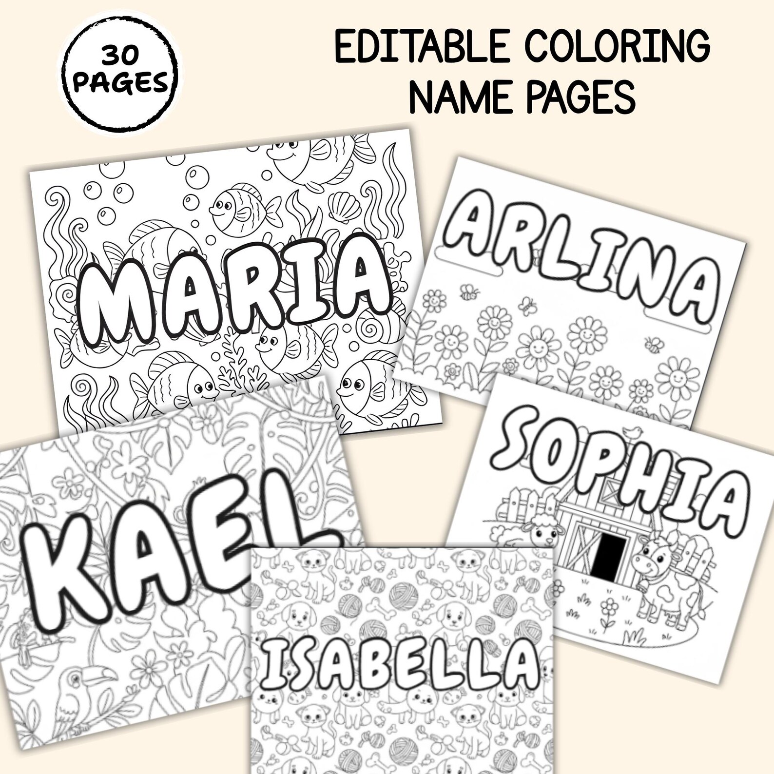 30 Custom Name Coloring Pages, Kids Activity Coloring Pages, 8.5x11 ...