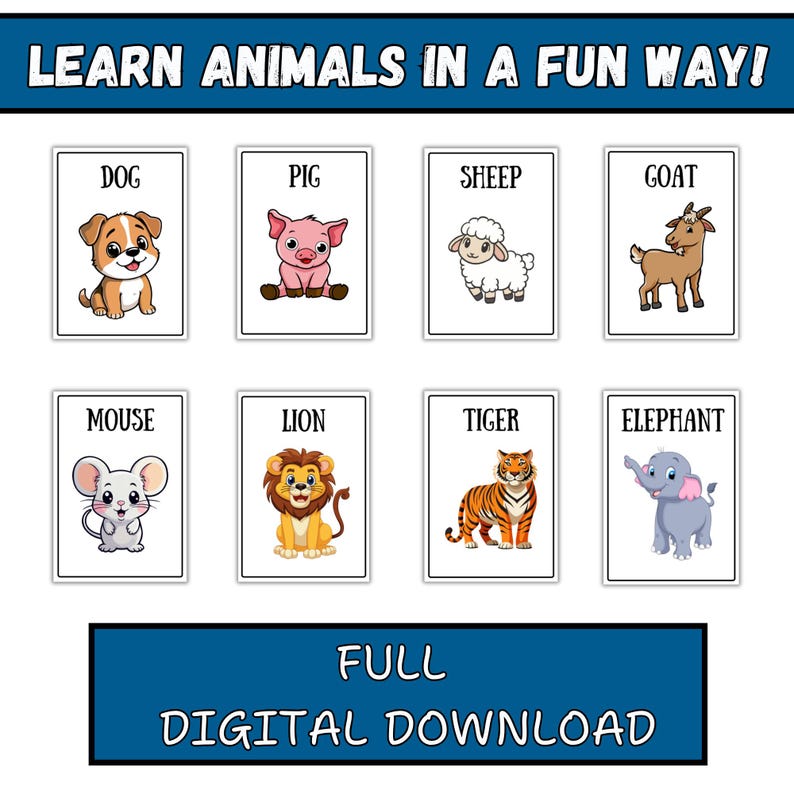 Printable Animal Flashcards, Montessori Learning Cards (PDF) - Etsy