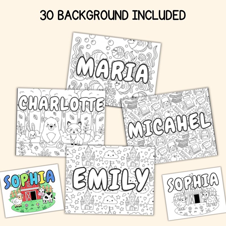 30 Custom Name Coloring Pages, Kids Activity Coloring Pages, 8.5x11 ...