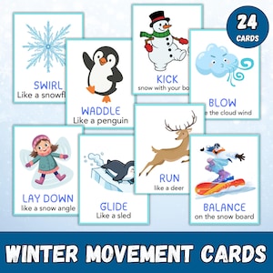 Winter Movement Cards Printable for Kids, Gross Motor Activity, 24 ...