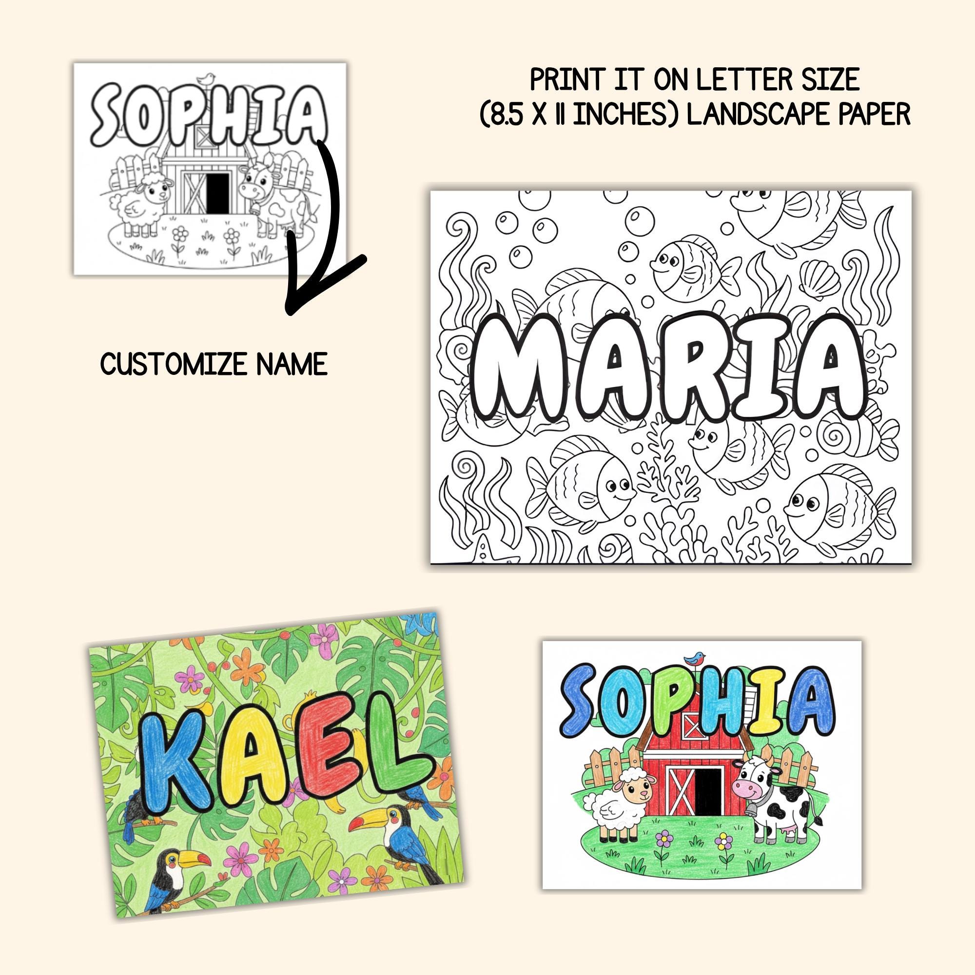 30 Custom Name Coloring Pages, Kids Activity Coloring Pages, 8.5x11 ...