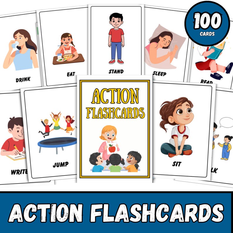 Action Verb Flashcards for Kids, Preschool Learning (printable) - Etsy