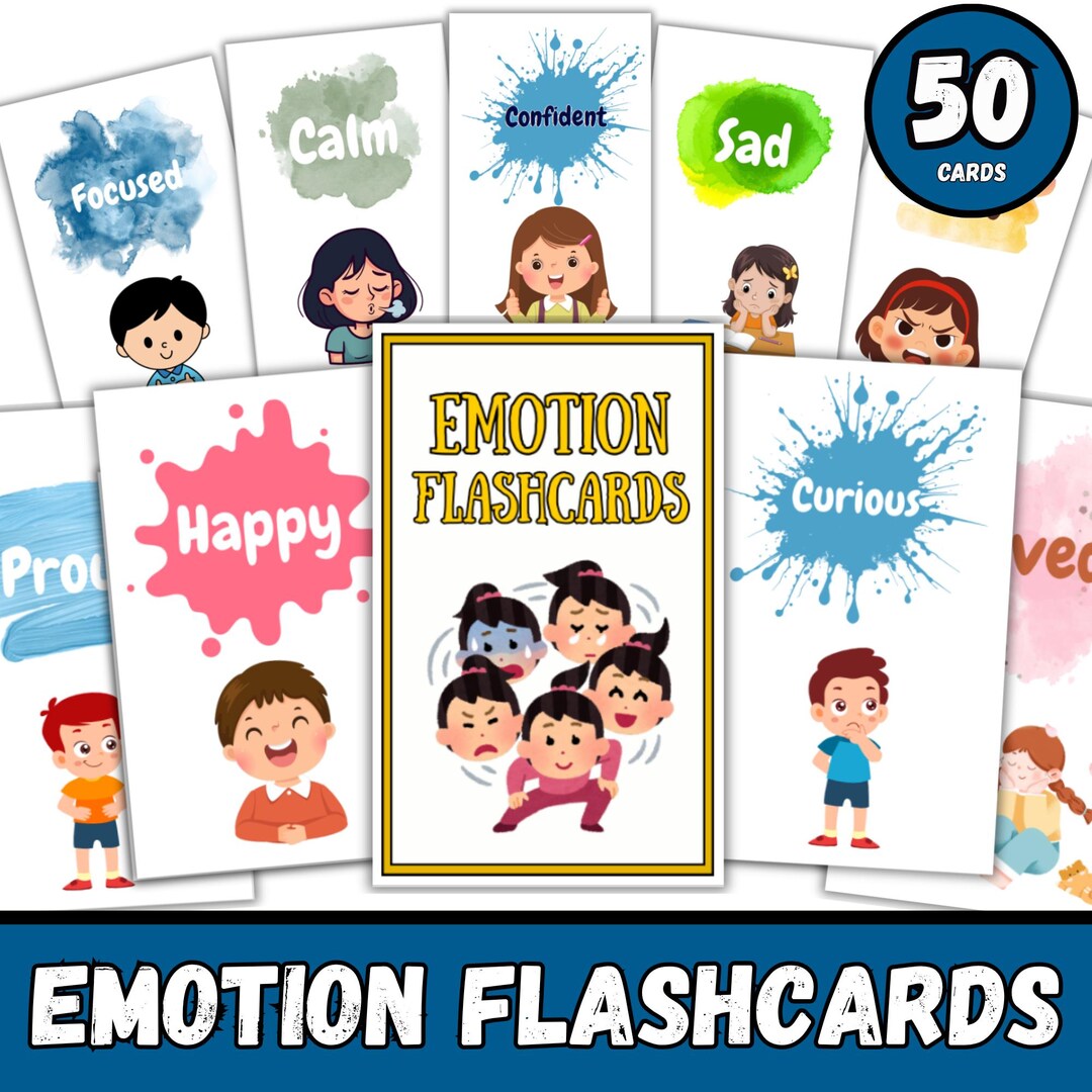 50 Feelings Cards, Printable Emotion Flashcards for Kids , SEL ...