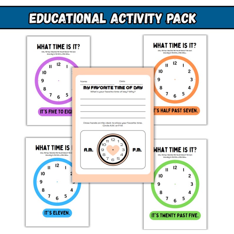 Telling Time Worksheets, Clock Learning Activities (PDF) - Etsy