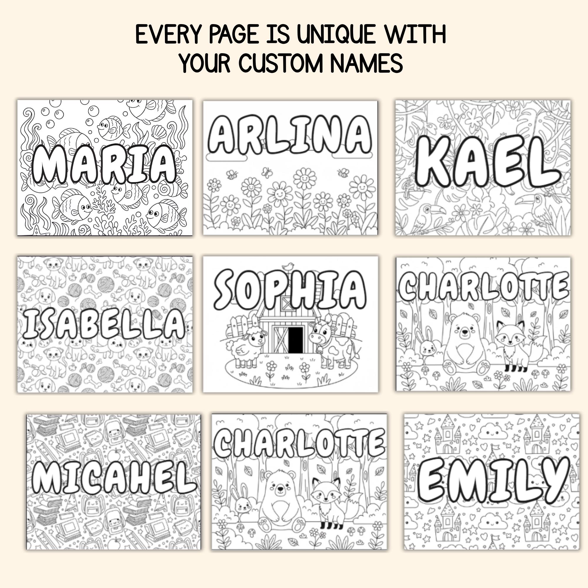 30 Custom Name Coloring Pages, Kids Activity Coloring Pages, 8.5x11 ...