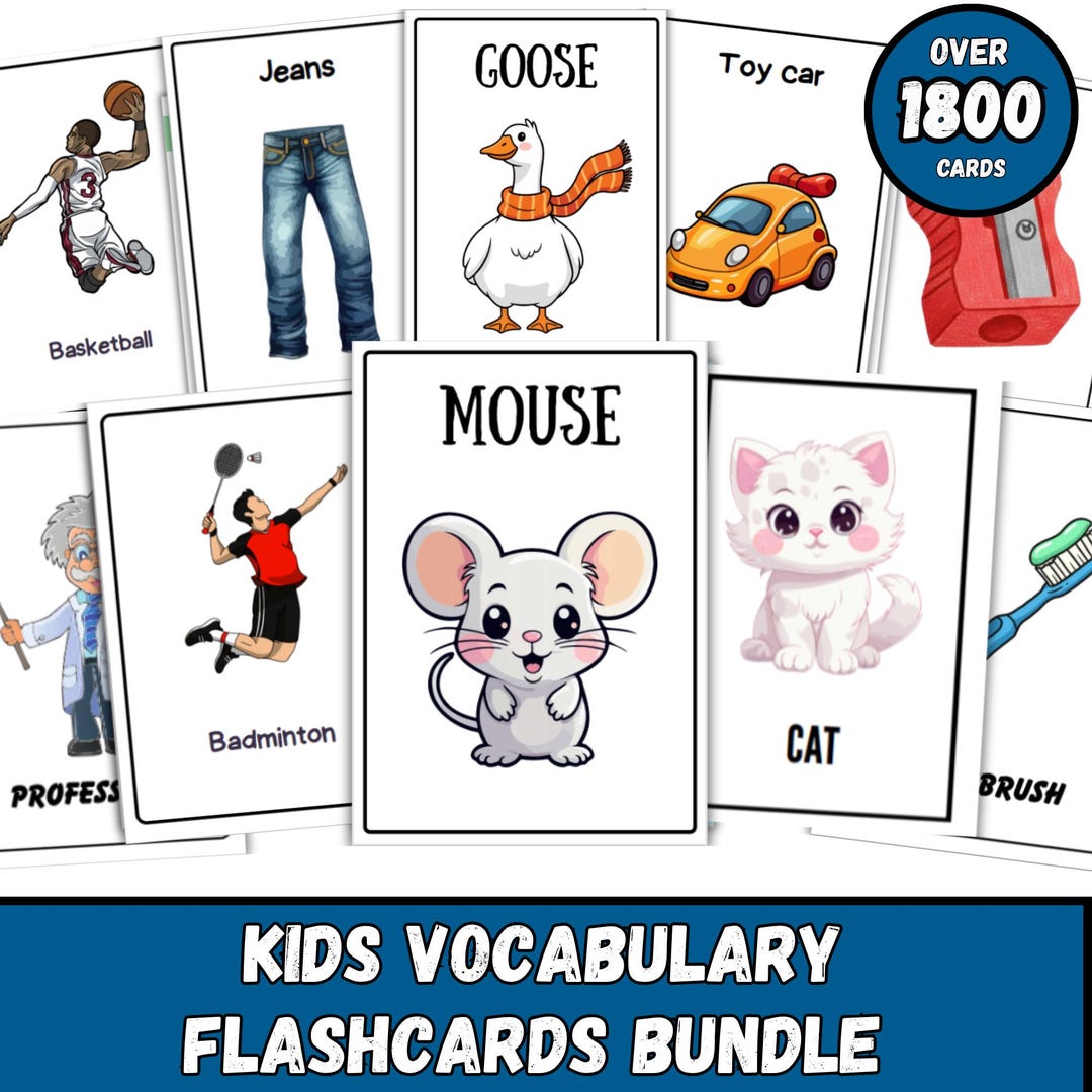 Printable Kids Flashcards & Games Bundle, Homeschool Vocabulary (PDF ...