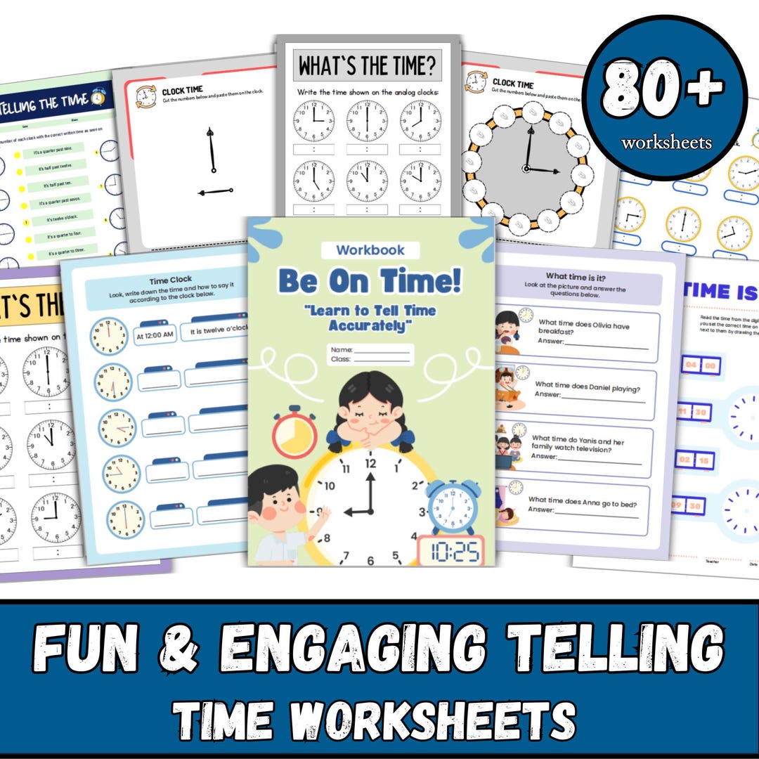 Telling Time Worksheets, Clock Learning Activities (PDF) - Etsy