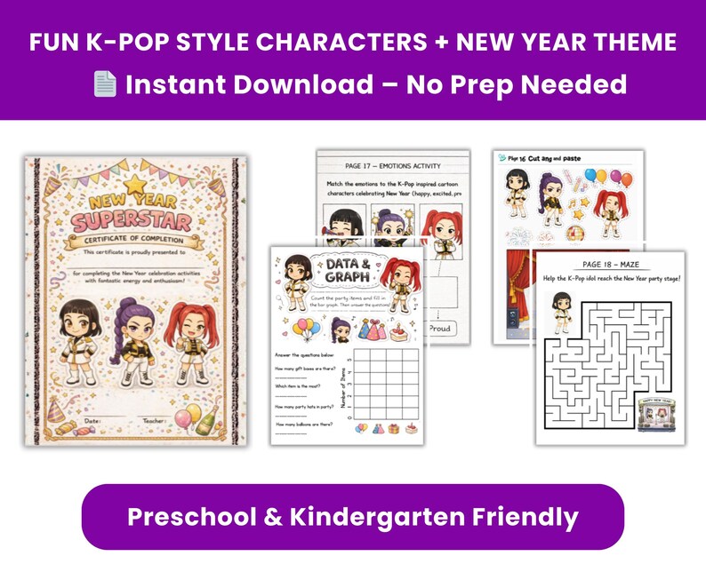 K-pop Demon Hunters Themed New Year Activities Workbook for Kids ...
