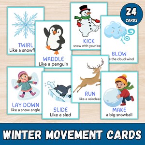 Winter Movement Cards Printable for Kids, Gross Motor Activity, 24 ...