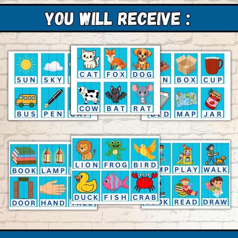 Word Puzzle Printable Activity, Phonics Reading Practice, Kids Matching ...