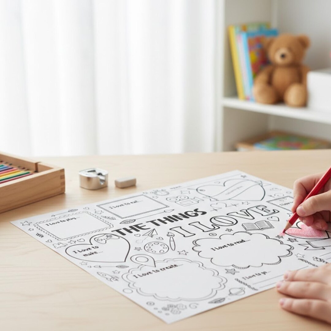 Valentine's Day Activity Sheet, Things I Love Printable, Kids Coloring ...