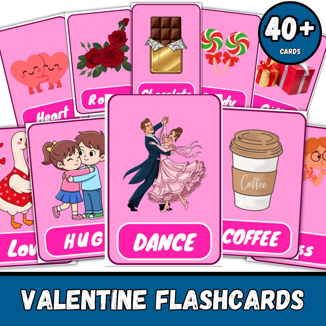 Valentine's Day Flash Cards: First Words, Toddler Learning (digital ...