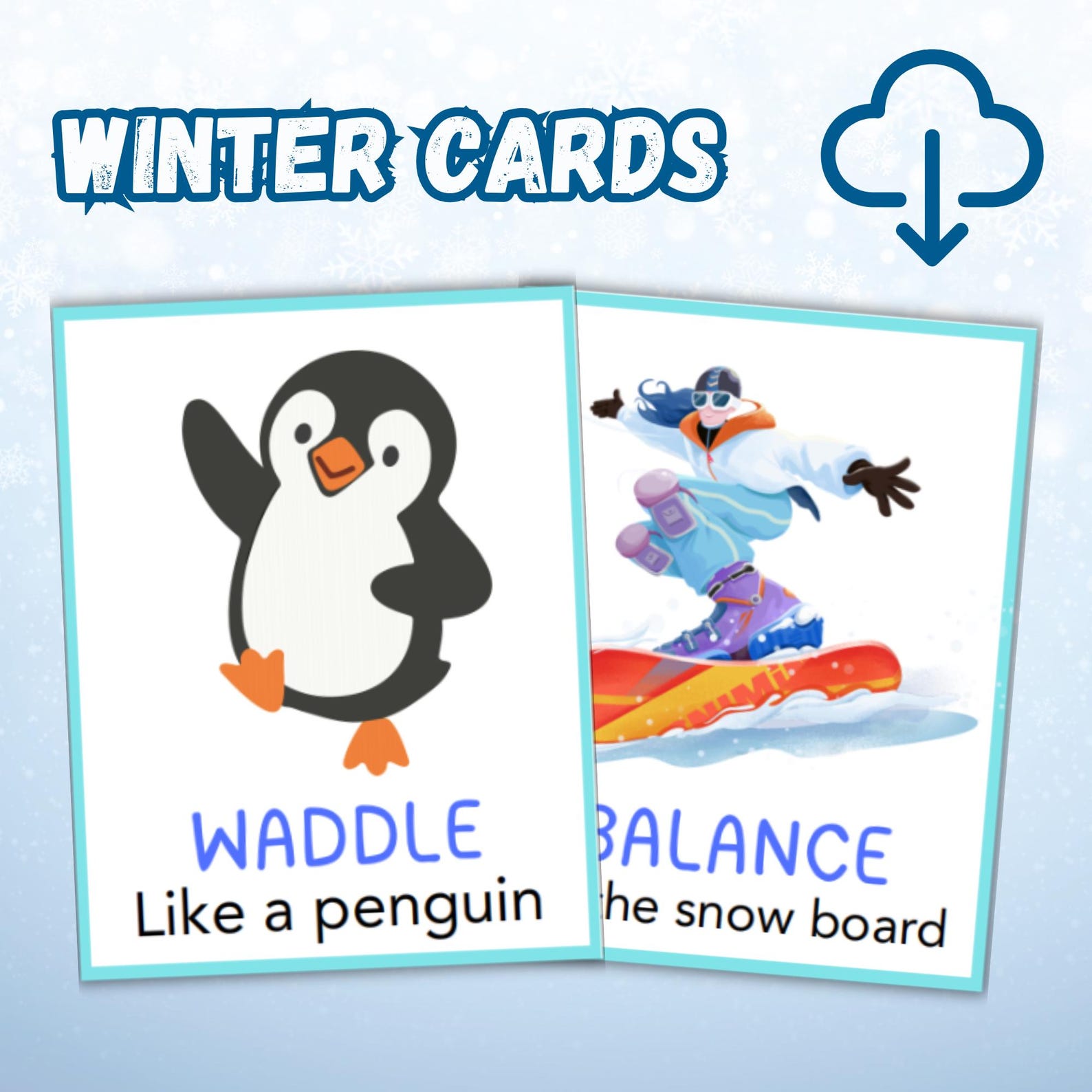 Winter Movement Cards Printable for Kids, Gross Motor Activity, 24 ...