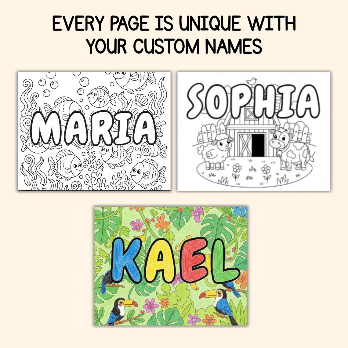 30 Custom Name Coloring Pages, Kids Activity Coloring Pages, 8.5x11 ...