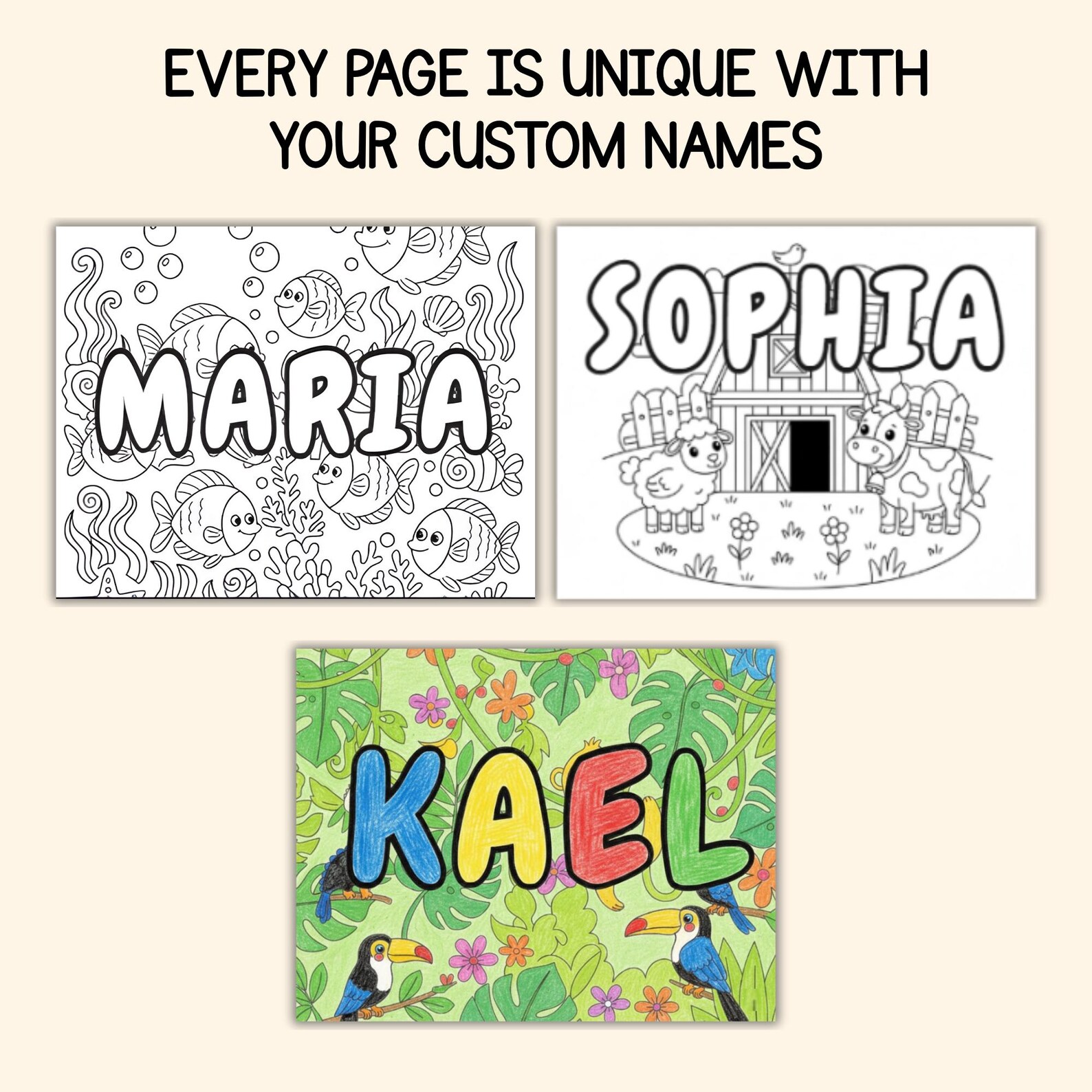 30 Custom Name Coloring Pages, Kids Activity Coloring Pages, 8.5x11 ...