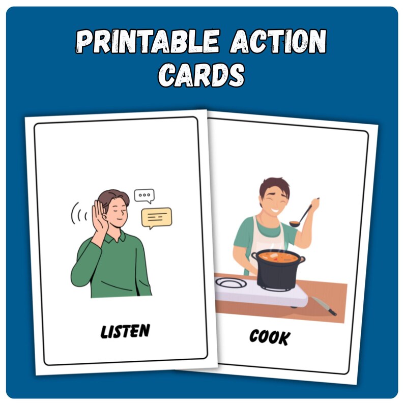 Action Verb Flashcards for Kids, Preschool Learning (printable) - Etsy